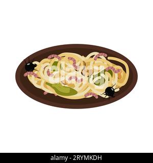 Scary Halloween dish. Zombie menu. Terrible food. Cake with worms with ...