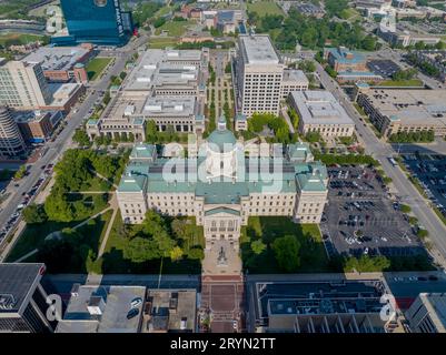Aerial View of Indiana State Capitol with Urban Backdrop Stock Photo ...