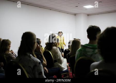 Odessa, Ukraine. 01st Oct, 2023. Actors of the "Lyuty Theater" are seen ...
