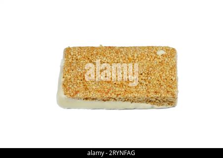 Sesame candy bars sweets with wafer and white chocolate layer, an ...