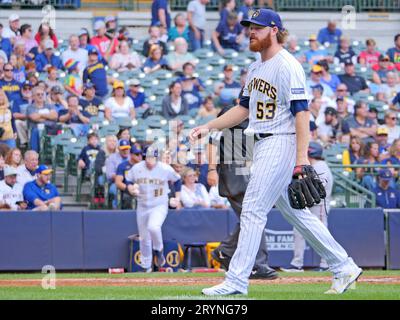 Milwaukee Brewers pitcher Brandon Woodruff aims a pitch during the ...