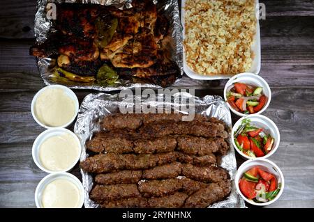 Traditional Arabic cuisine food beef Kofta and tarb kofta shish, minced ...