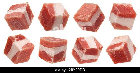 Italian pancetta, bacon cubes isolated on white background Stock Photo ...