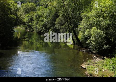 The Bidasoa River as it passes throught Bera town, near the French ...