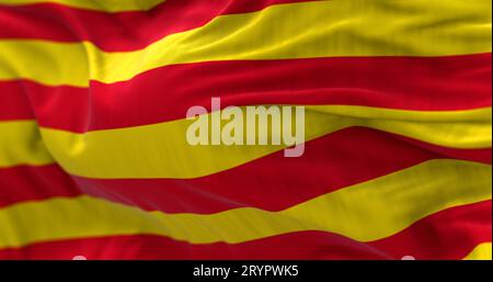 Detail of the Catalonia flag waving in the wind. Catalonia is an ...
