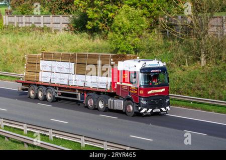 Lumber Wood Material at Flatbed Truck Transport Stock Photo - Alamy