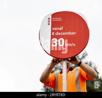 Traffic speed limit sign stickers on truck trailer, transportation and ...