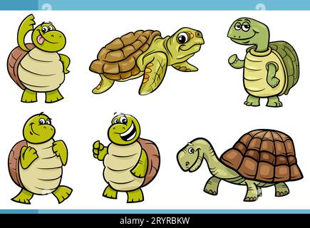 Cartoon illustration of funny turtles reptiles comic animal characters ...