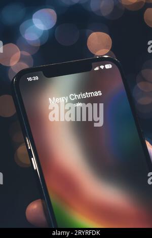 Incoming call screen from Merry Christmas, close up Stock Photo - Alamy