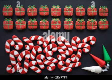 Christmas colored handmade gingerbread cookies, top view Stock Photo ...