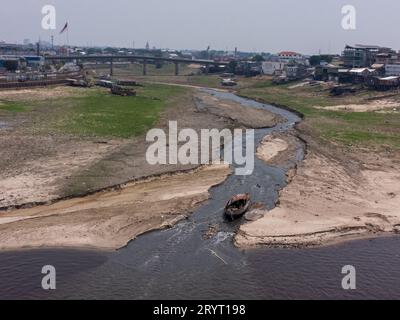 Manaus, Brazil. 01st Oct, 2023. A view of the port of Manaus shows the ...