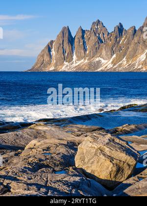 Coastal landscape at Tungeneset and the peaks Okshornan (Devils Teeth ...
