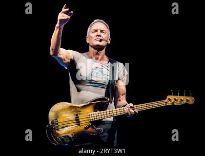 Musician Sting performing on stage at the Bedford Park Concerts series ...