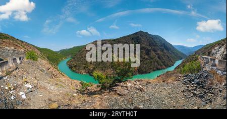 View from Shkopet Lake - reservoir shore. Lake Ulza Nature Park, Diber ...