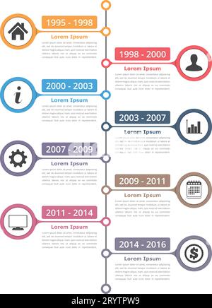 Vertical timeline infographics template with place for dates, titles ...
