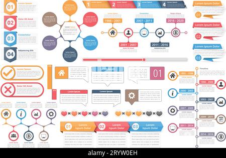 Infographic elements - objects with numbers amd text, timeline ...
