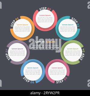 Circle diagram with seven elements, steps or options, flowchart or ...