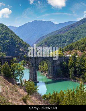 Ura e Ulzes bridge on one of most beautiful roads in Albania along the ...