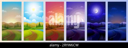 Day parts. Background of noon morning day and night recent vector ...