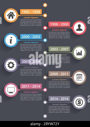 Vertical timeline infographics template with place for dates, titles ...