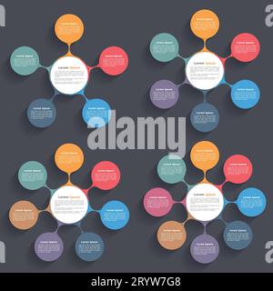 Circle diagrams with five, six, seven and eight elements, flow chart ...