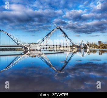 The Matagarup Bridge with colorful lights at night. East Perth Western ...