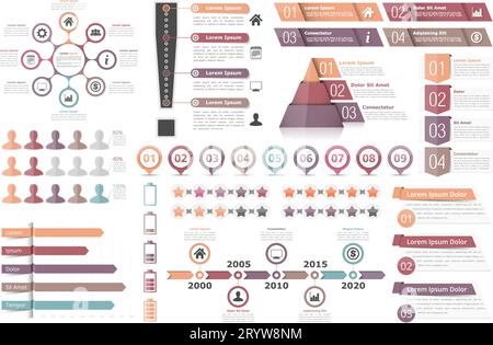 Infographics template with pyramid with four elements with numbers and ...