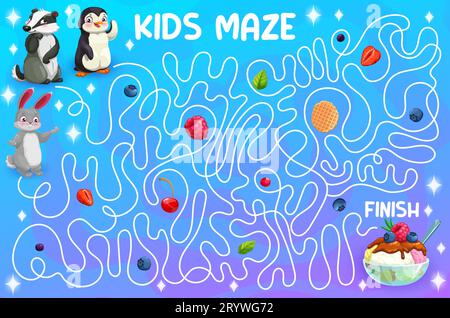 Labyrinth game, help the penguin to find a way out of the maze, cute ...