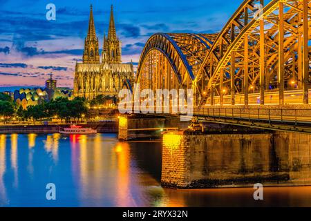 Cologne Koln Germany during sunset, Cologne bridge with cathedral Stock ...