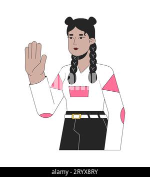 Stylish hispanic girl hello wave black and white 2D line cartoon ...
