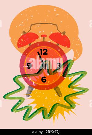 Risograph alarm clock wirh speech bubble and geometric shapes. Waking ...