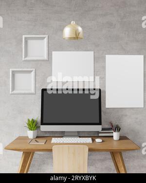 Modern loft home studio working space interior design with PC computer ...