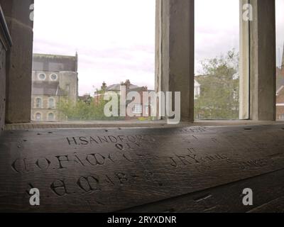 Shrewsbury, Shropshire, UK - June 20 2023: 18th century graffiti carved ...