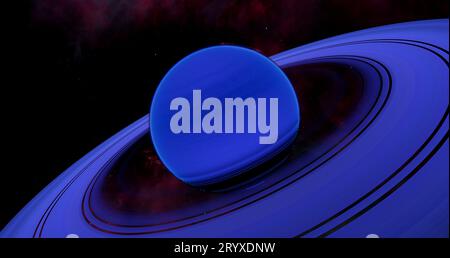 This blue warm neptune planet with a ring and moon system is an ...