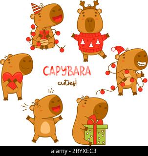 Christmas capybara with New Years garland. Vector illustration. Funny ...