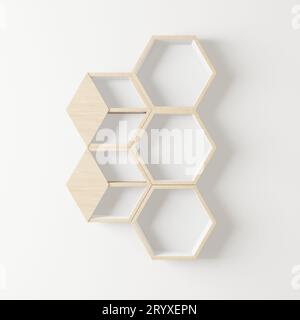 Hexagon wooden shelf Stock Photo - Alamy