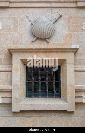 Scallop shell symbol on a church along the Camino de Santiago ...