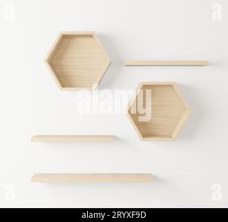 Wooden Hexagon shelf and empty shelf Stock Photo - Alamy