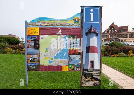 Welcome to St. Pierre information sign Stock Photo - Alamy