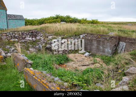 Remains of stone foundations on Ile-aux-Marins in St. Pierre, France ...