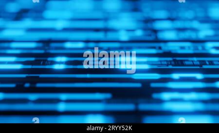 Blue digital transformation coding and data transmission background. Technology and futuristic ...