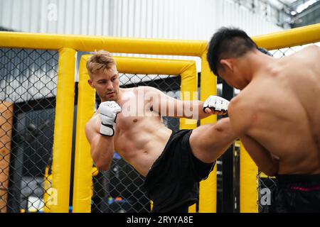 Mixed Martial Art, A boxer with the weapon of kick the neck the ...