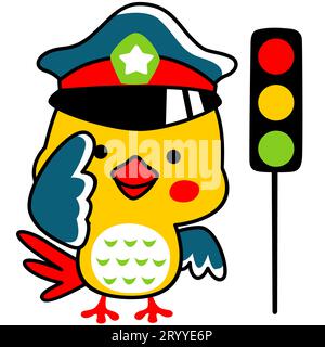 Cute bird traffic cop with stoplight, vector cartoon illustration ...