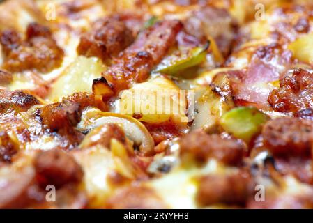 Concept of tasty food with Salami pizza, close up Stock Photo - Alamy
