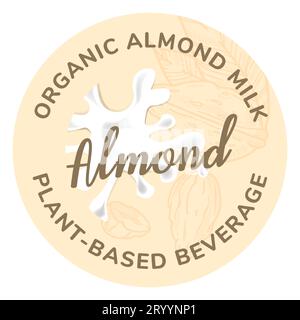 Organic almond milk plant based beverage emblem Stock Vector Image ...