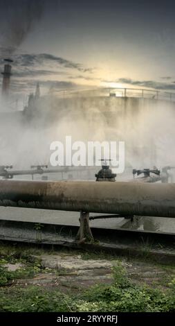 Haunted factory building in the afternoon. Scary Halloween background ...