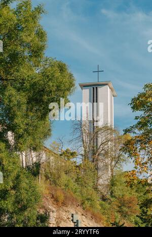 Modern Church Tower with Big Metal Cross. Modern church tower crowned ...