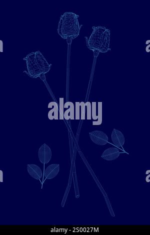 Wireframe Rose flower of blooming plant. Garden rose isolated icon of ...