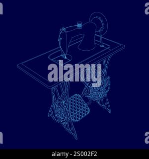 sewing machine outline. Isometric view. vector illustration Stock ...