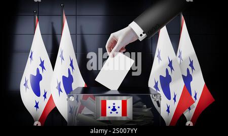 Austral Islands flag, hand dropping ballot card into a box - voting ...